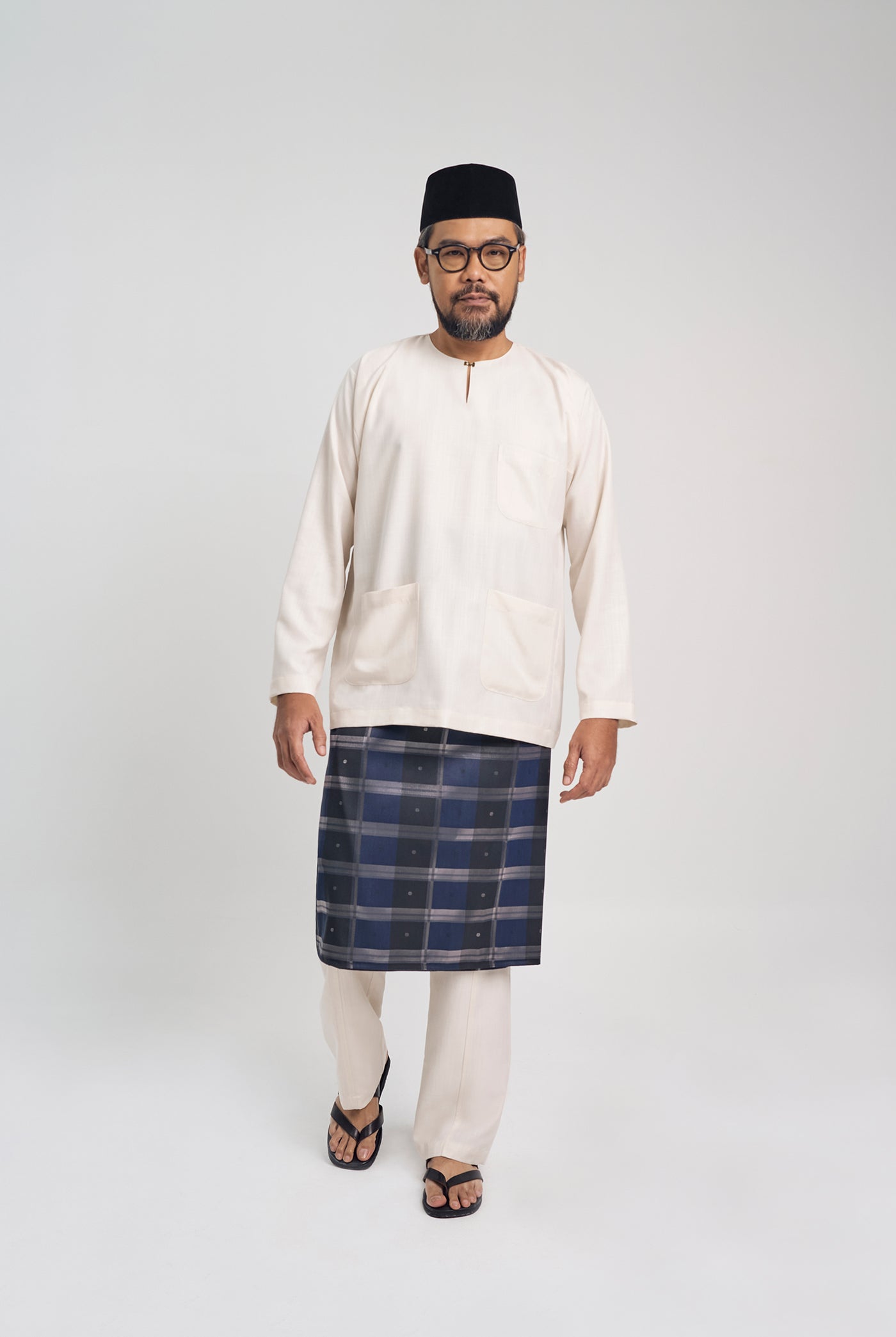 OG' Series Baju Melayu Teluk Belanga Klasik Seluar Moden - Putih Gadin